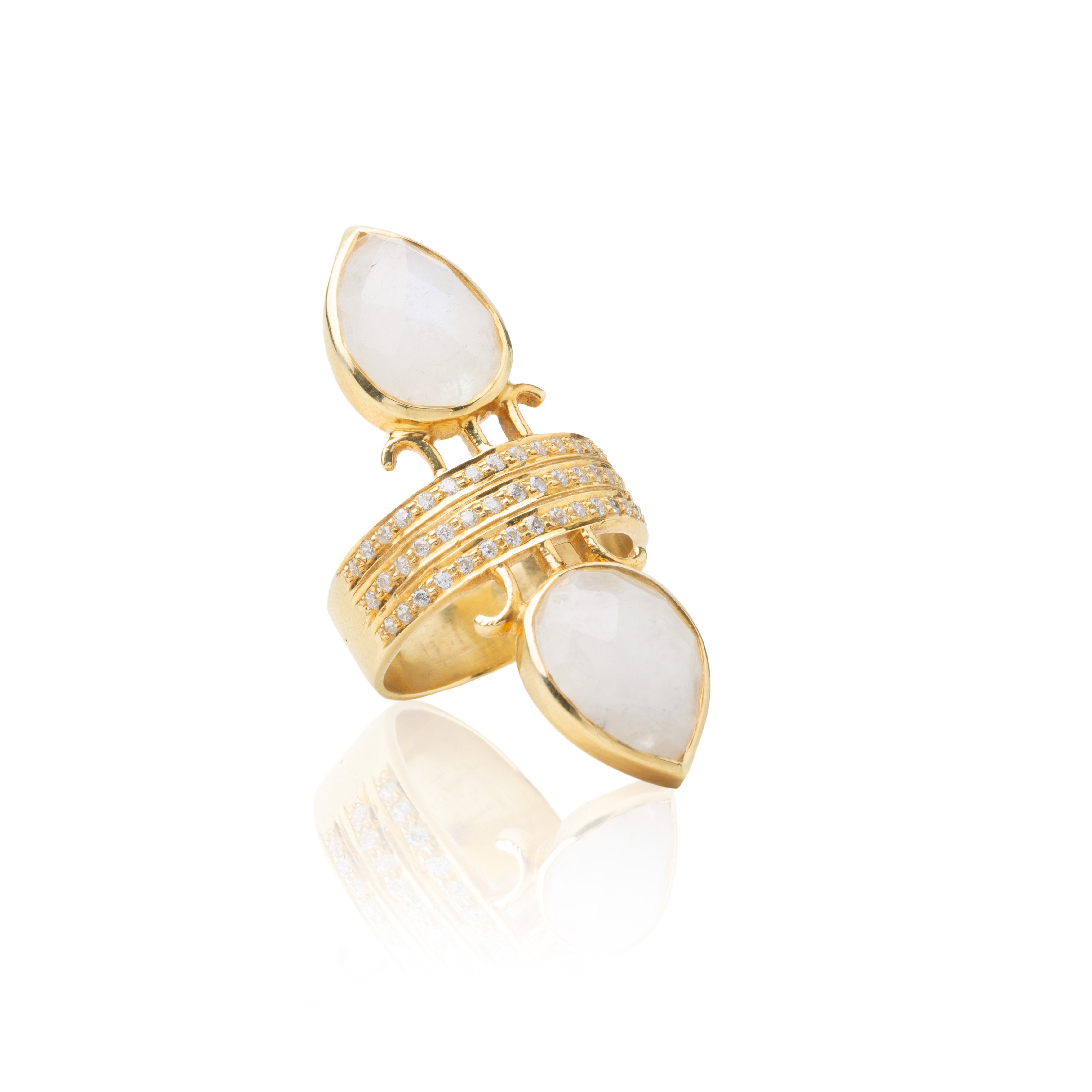 Sophia Rainbow Moonstone Ring with CZ stones - Opuline