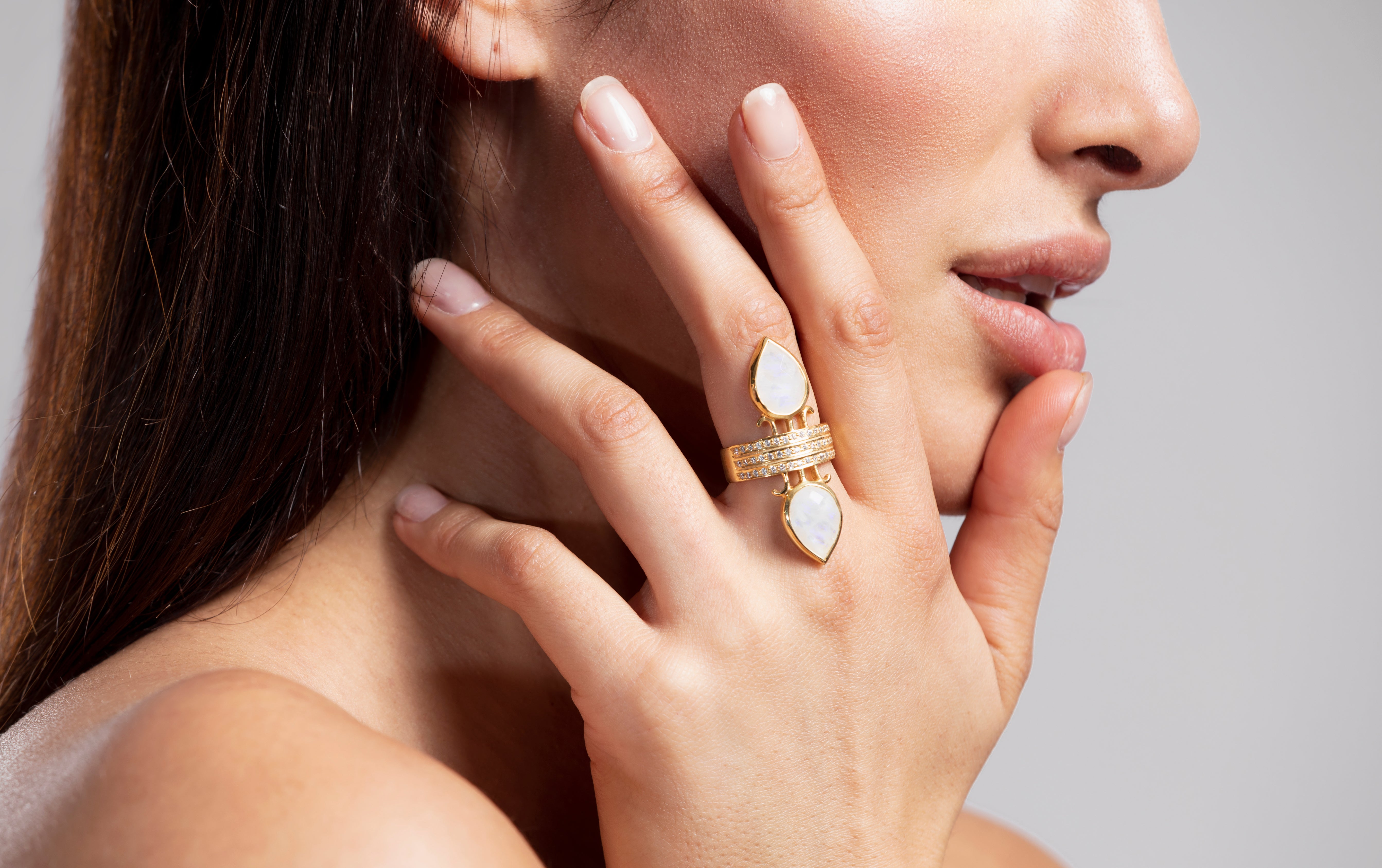 Sophia Rainbow Moonstone Ring with CZ stones - Opuline